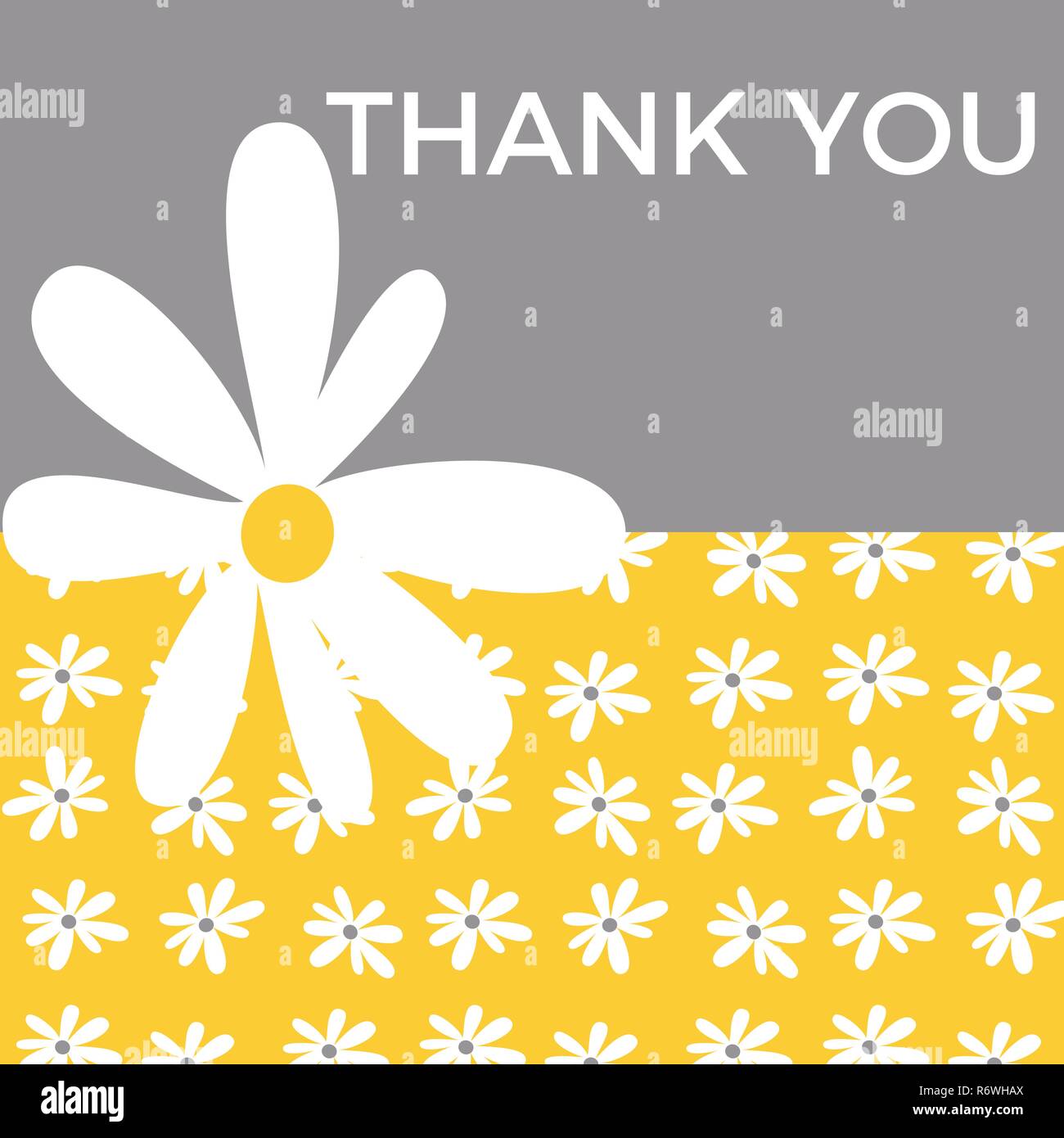 Thank You vector card with daisy flowers pattern background in gold and ...