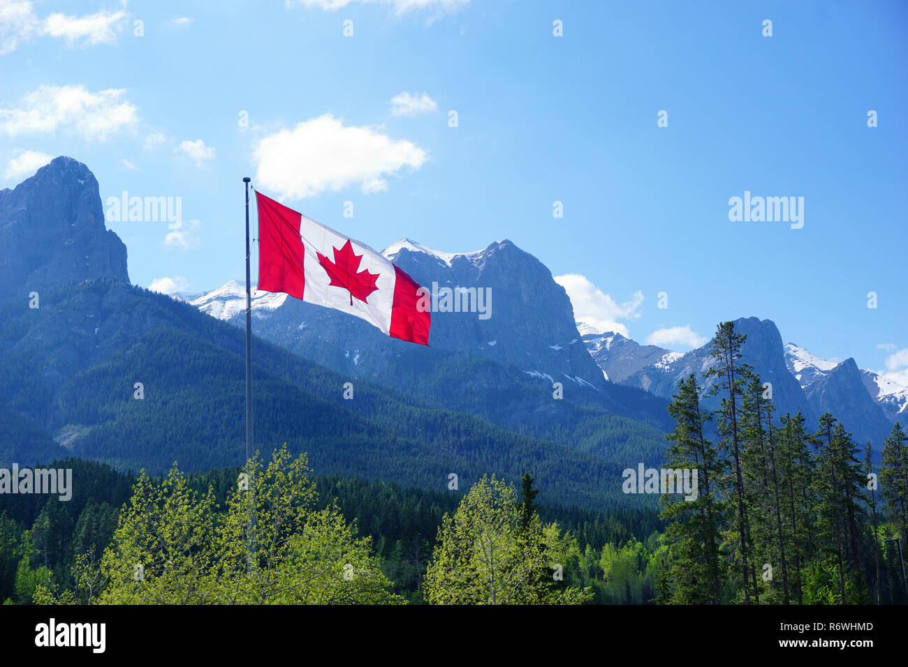 Rocky mountains banff national park canada flag hi-res stock ...