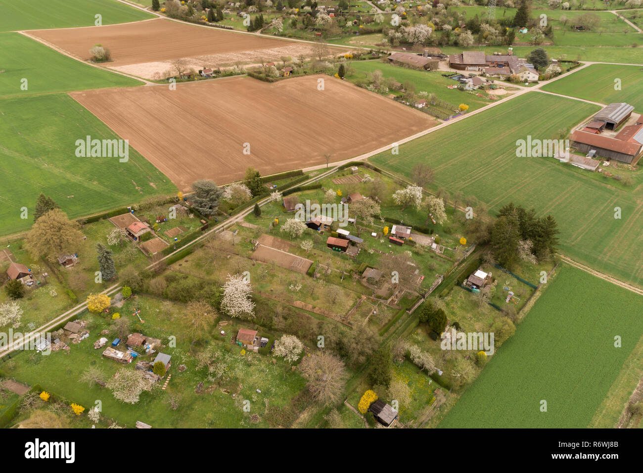 aerial allotments in spring Stock Photo - Alamy