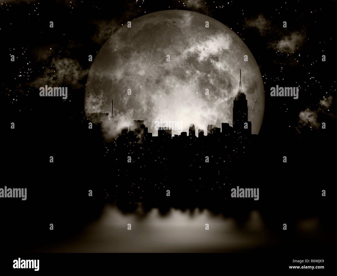 Full moon over city skyline new york hi-res stock photography and ...