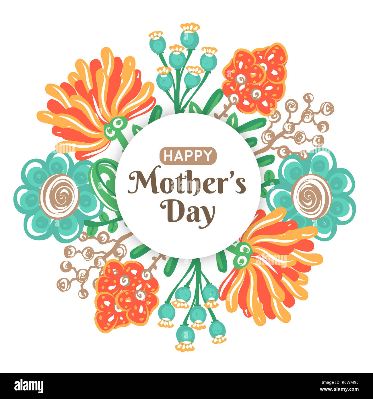Happy Mother's day. Holiday of mom. Floral decoration. Round frame of ...
