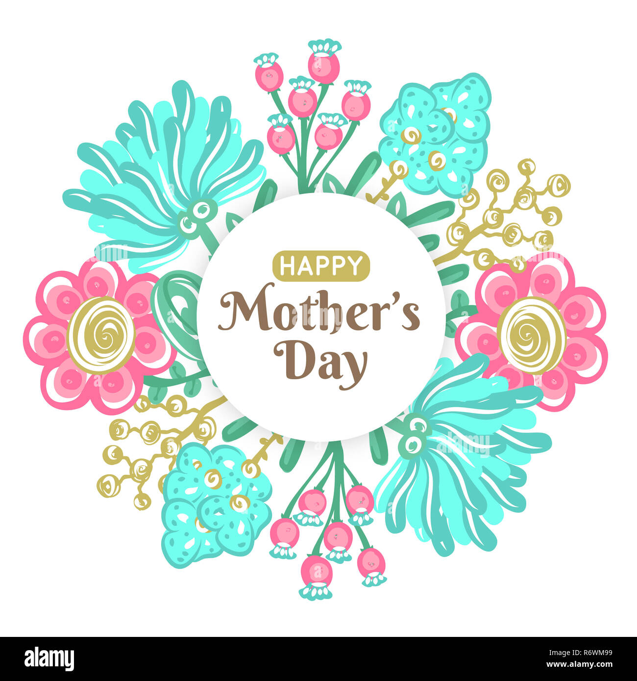 Happy Mother's day. Holiday of mom. Floral decoration. Round frame of ...