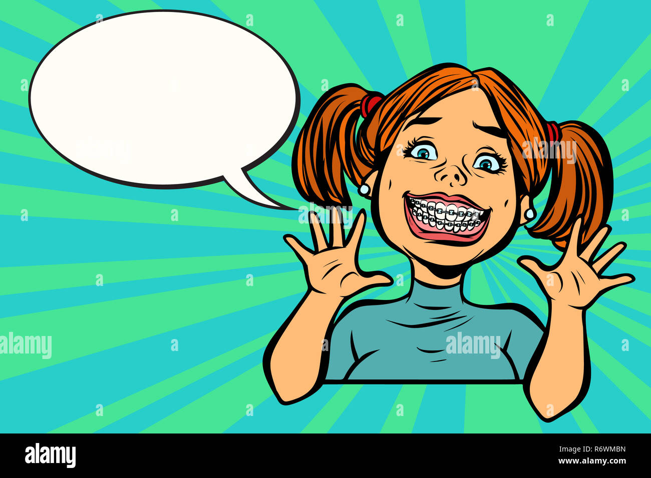 Funny girl with braces Stock Photo - Alamy