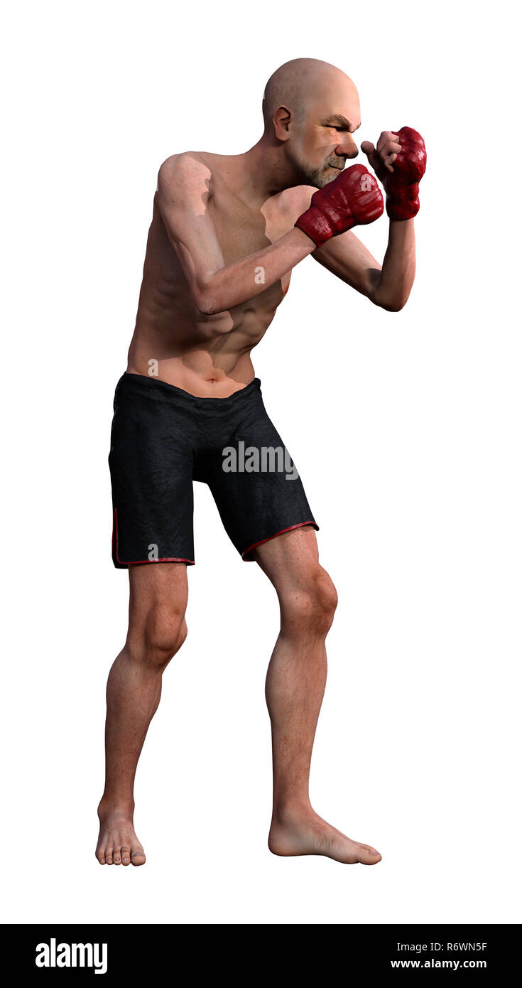 3D Rendering Old Man Boxing on White Stock Photo - Alamy