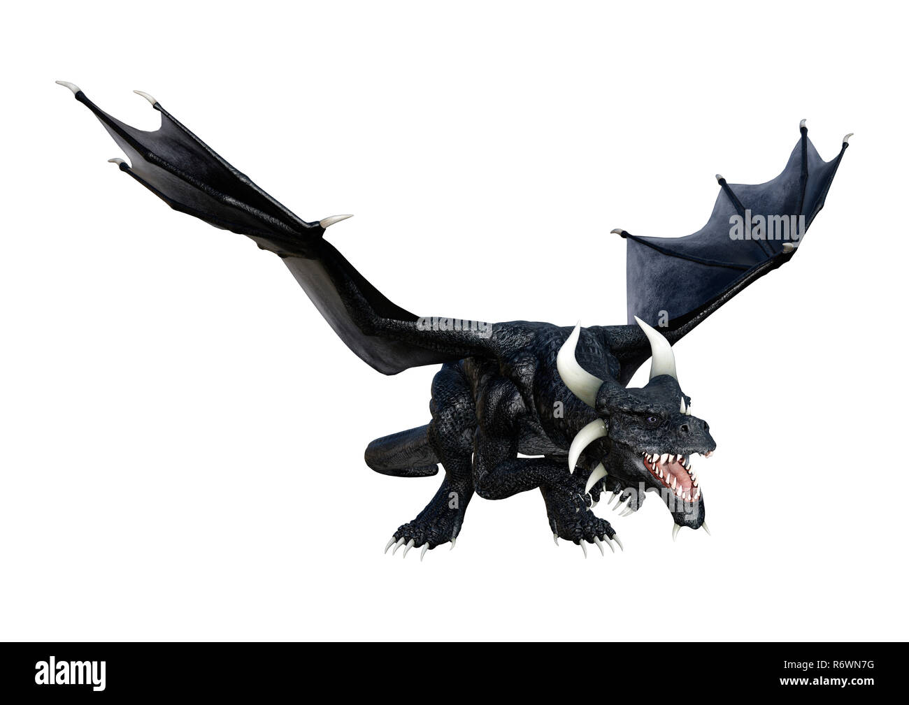 3D Rendering Fantasy Black Dragon on White Stock Photo - Alamy