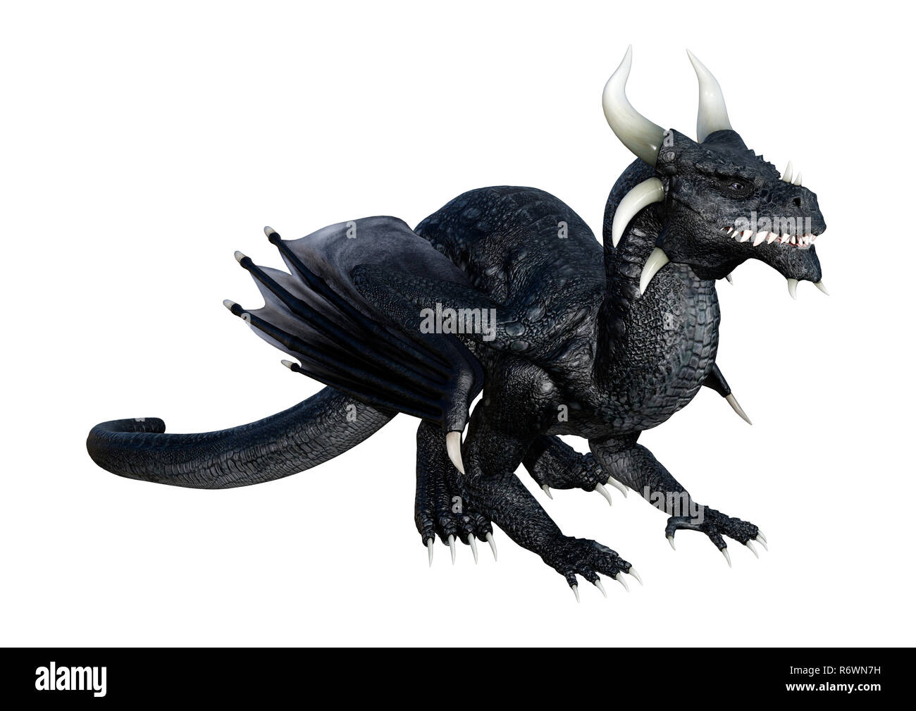 3D Rendering Fantasy Black Dragon on White Stock Photo - Alamy