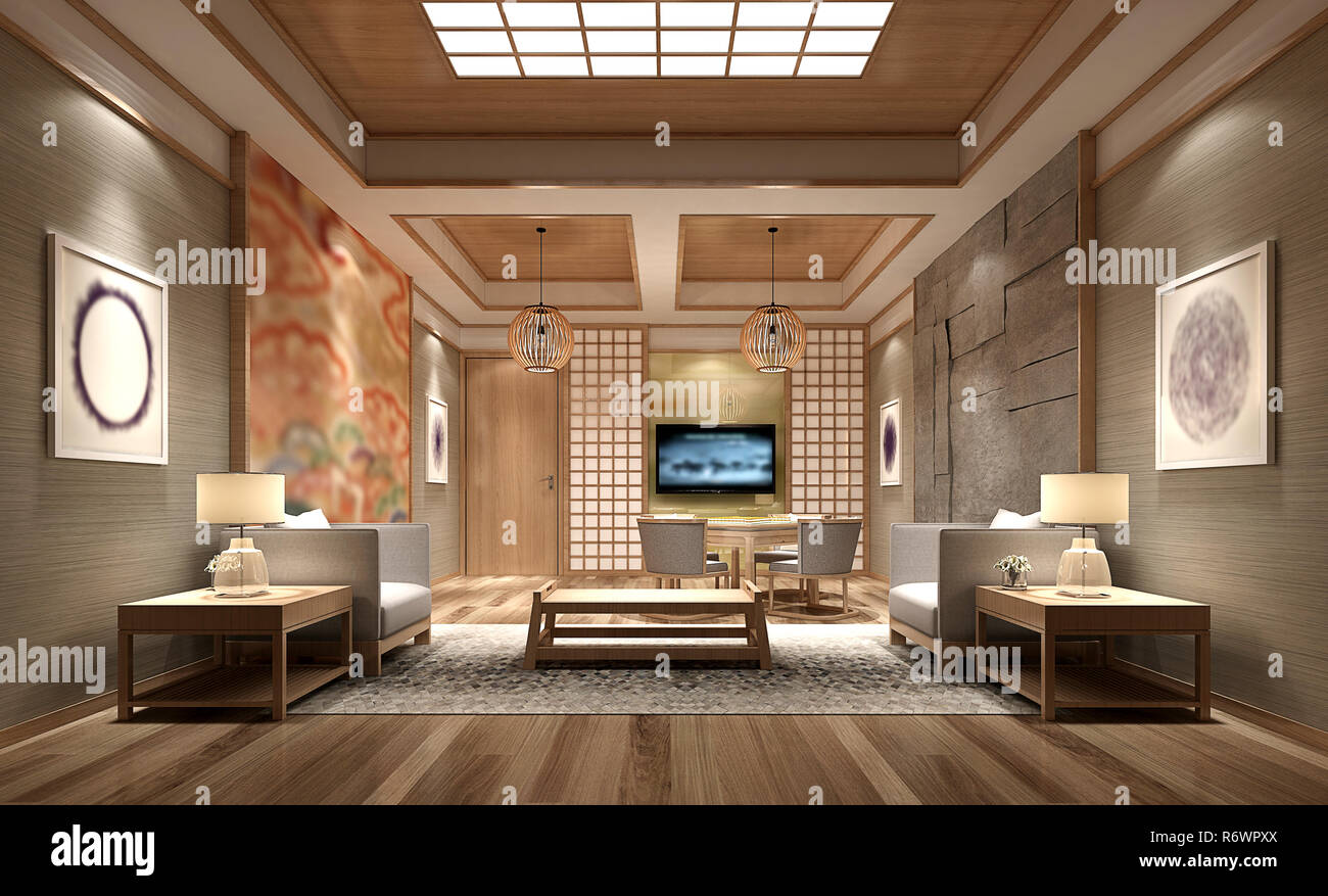 3d render of luxury hotel lobby Stock Photo - Alamy