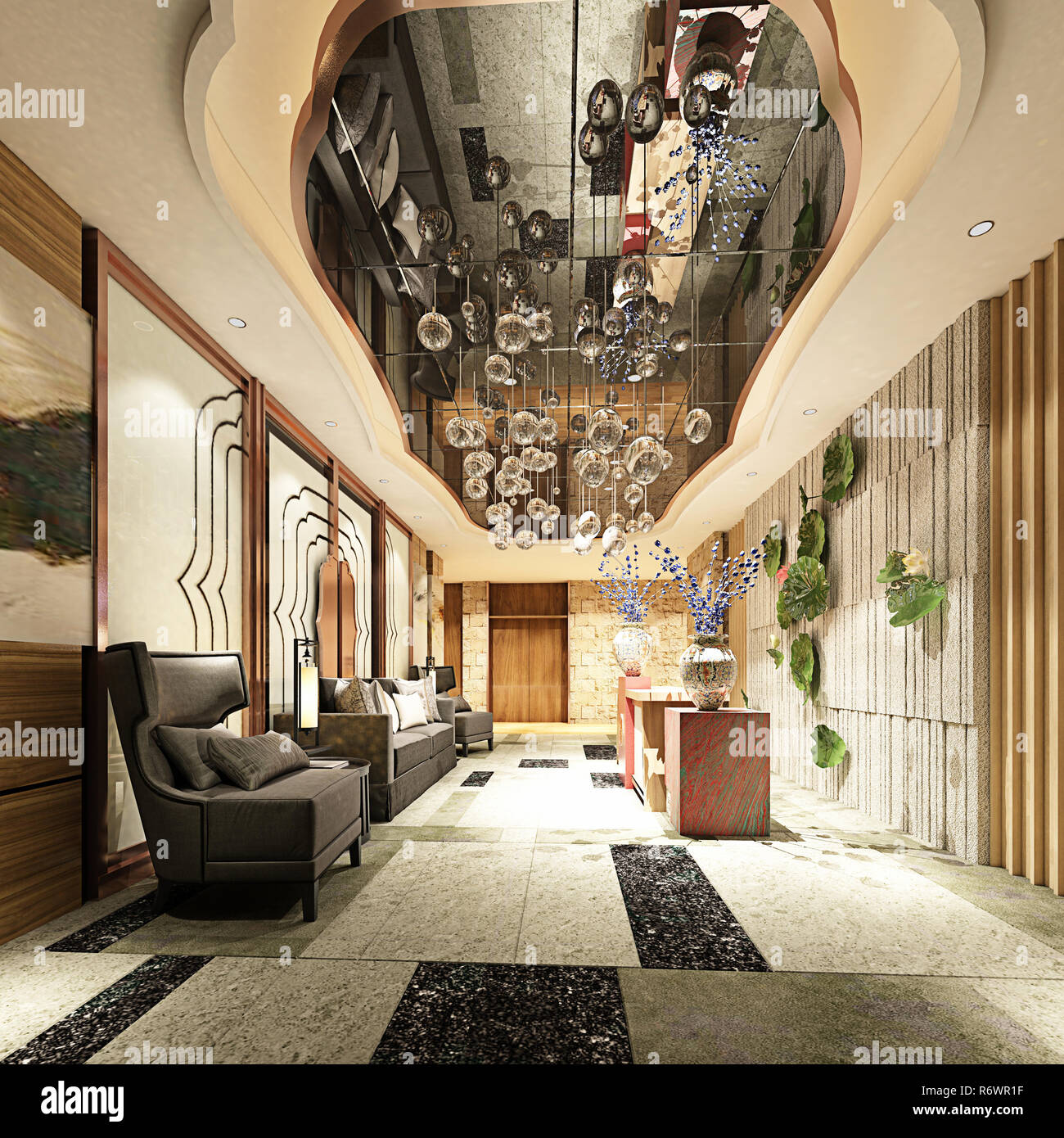 3d render of luxury hotel lobby Stock Photo - Alamy