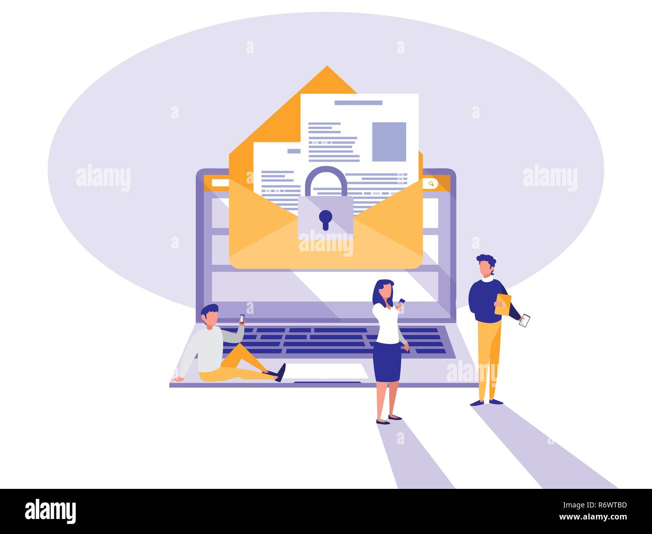 mini people with laptop computer and envelope vector illustration ...