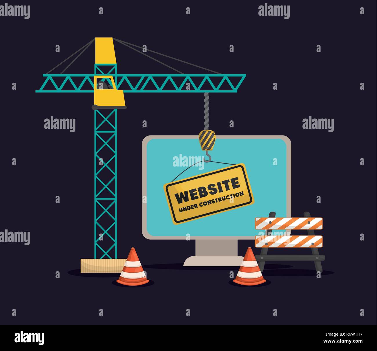 website under construction with desktop computer vector illustration ...