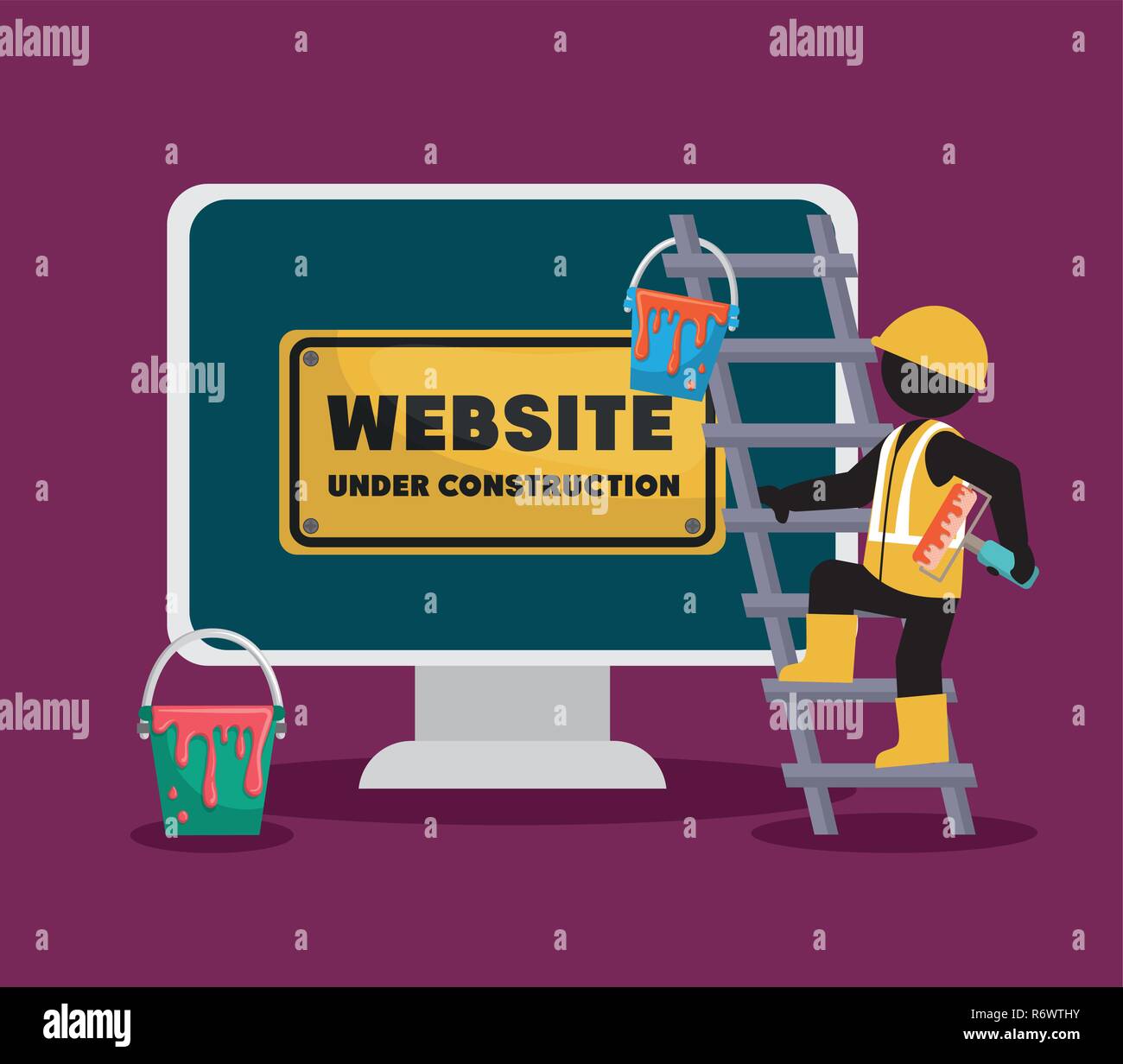 website under construction with desktop computer vector illustration ...