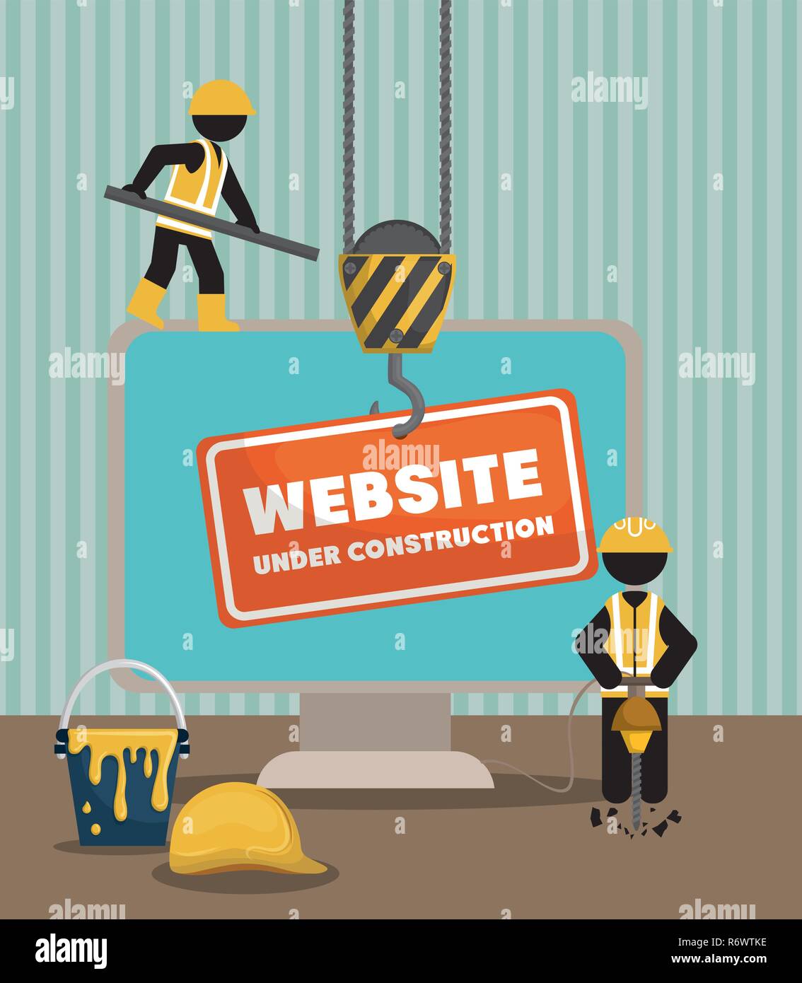 website under construction with desktop computer vector illustration ...