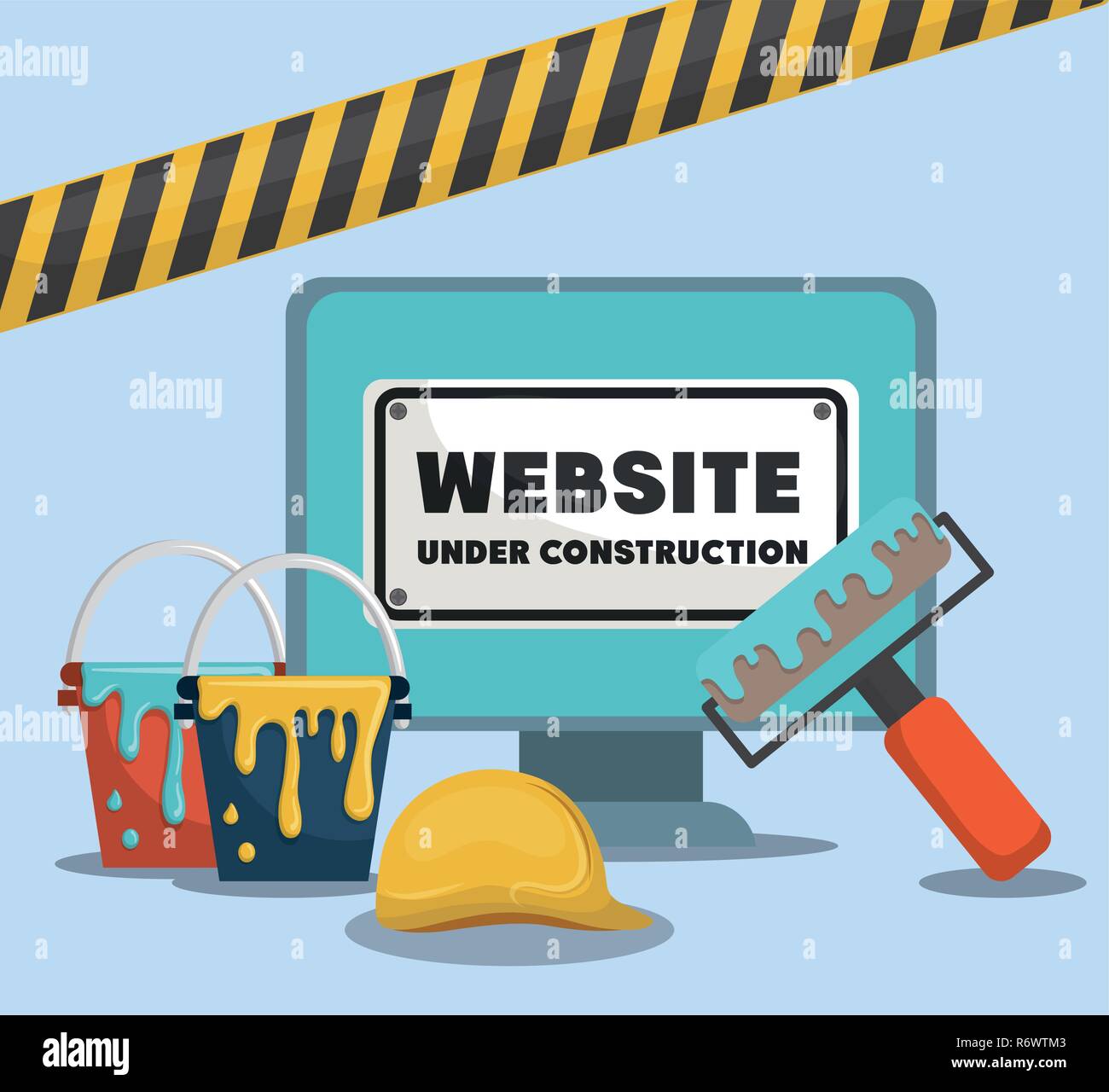 website under construction with desktop computer vector illustration ...