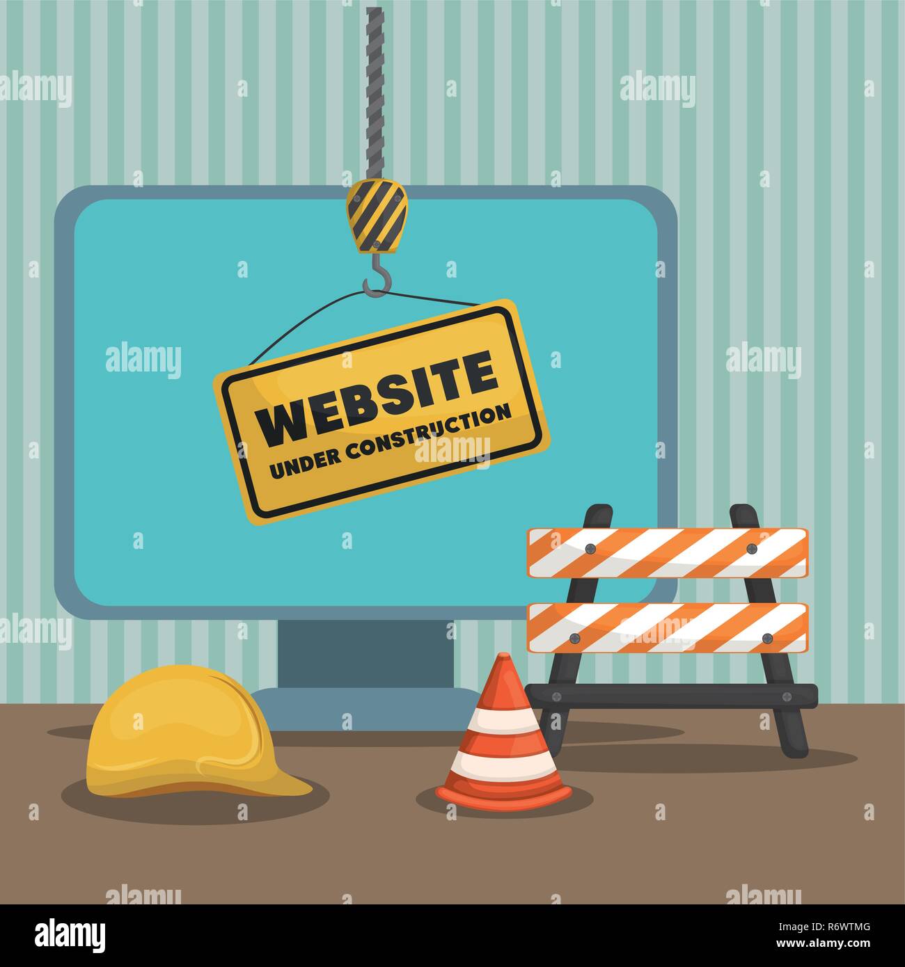 website under construction with desktop computer vector illustration ...