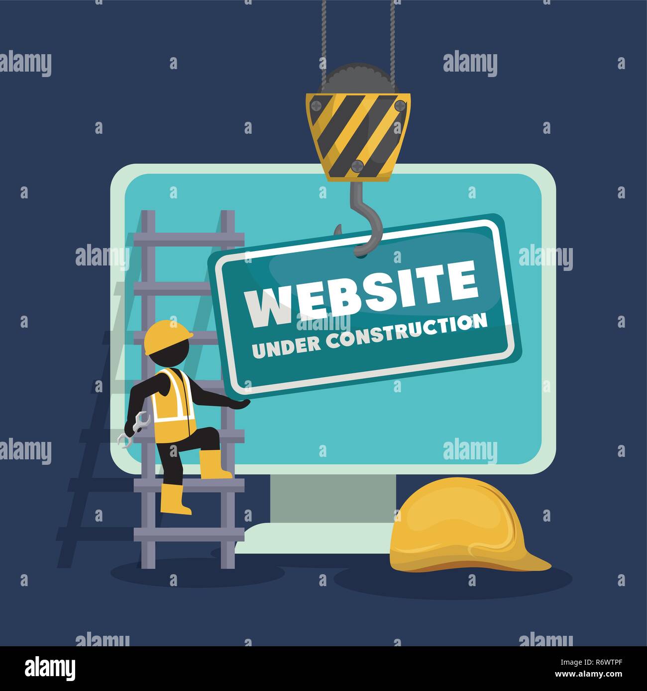 website under construction with desktop computer vector illustration ...