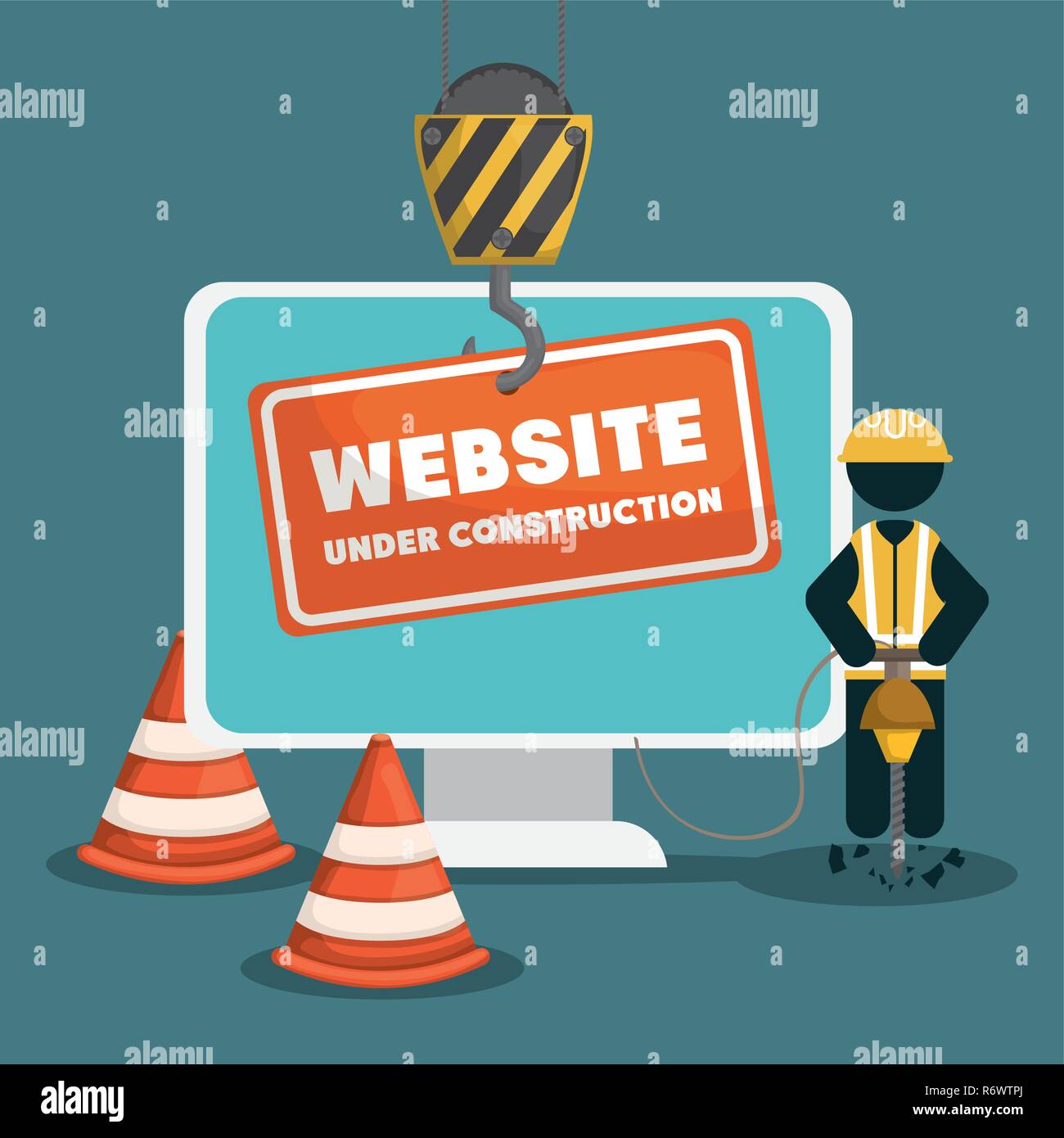 website under construction with desktop computer vector illustration ...