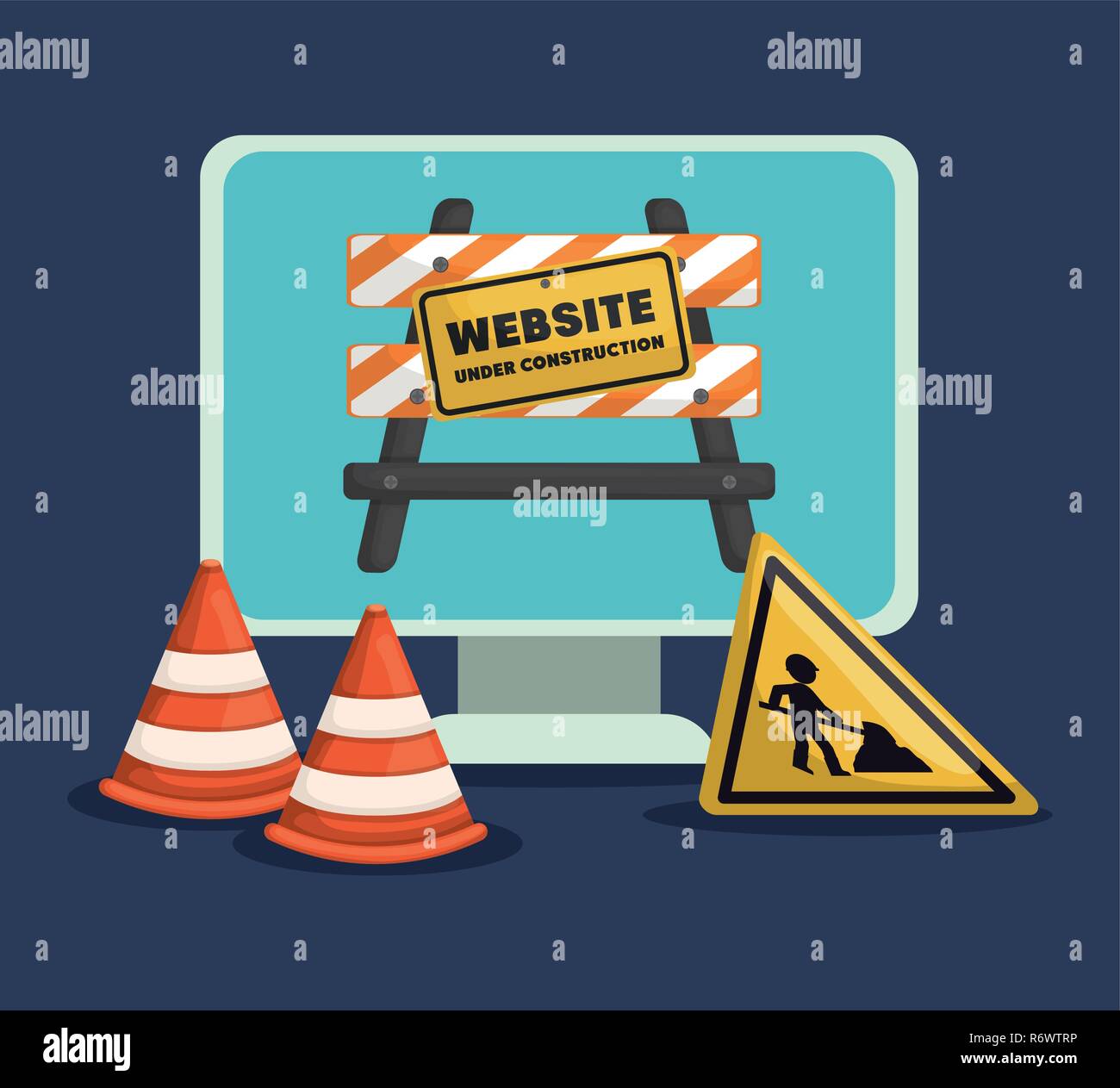 website under construction with desktop computer vector illustration ...