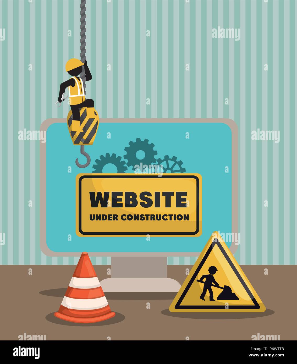 website under construction with desktop computer vector illustration ...