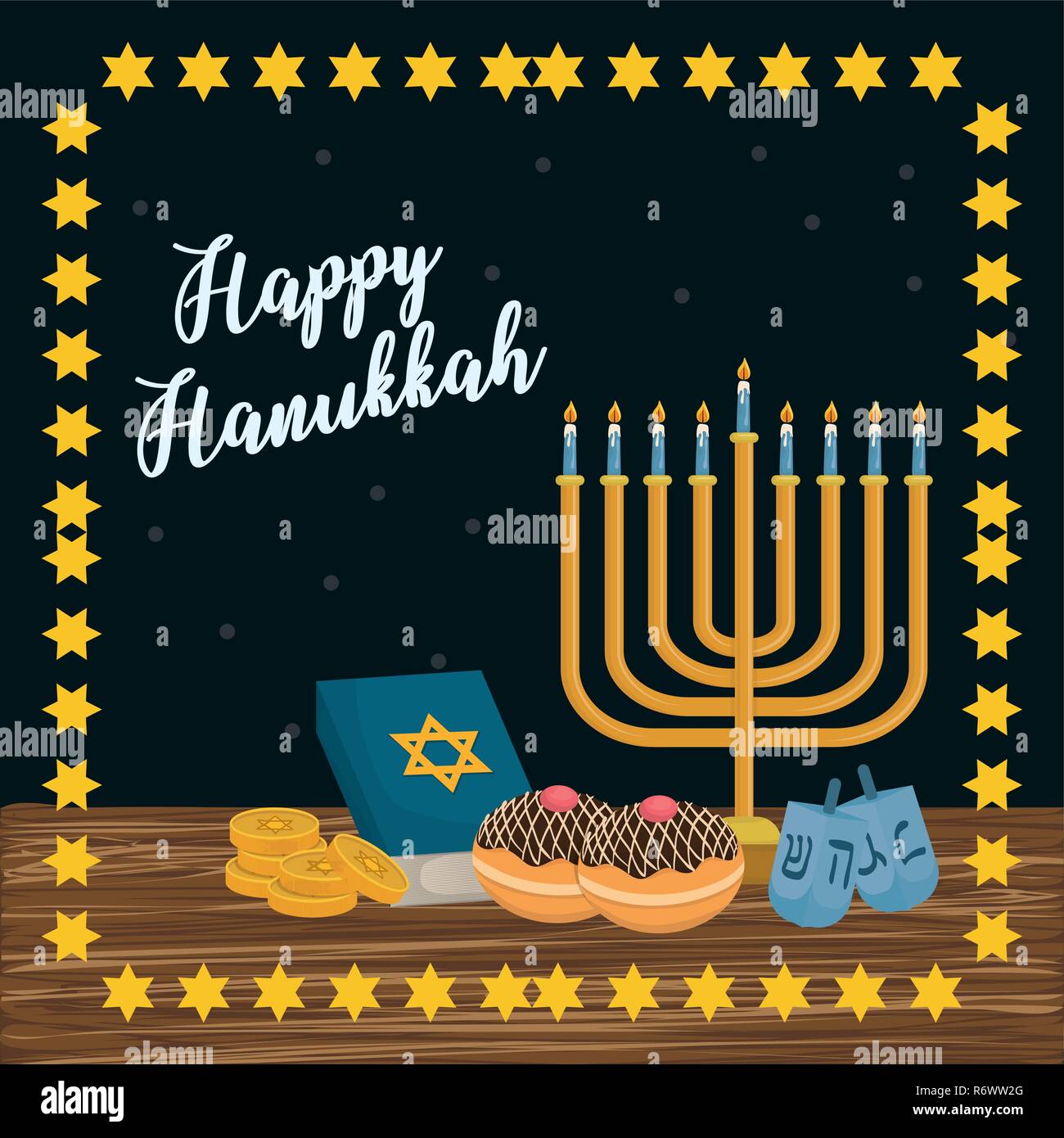 happy hanukkah card with chandelier vector illustration design Stock ...