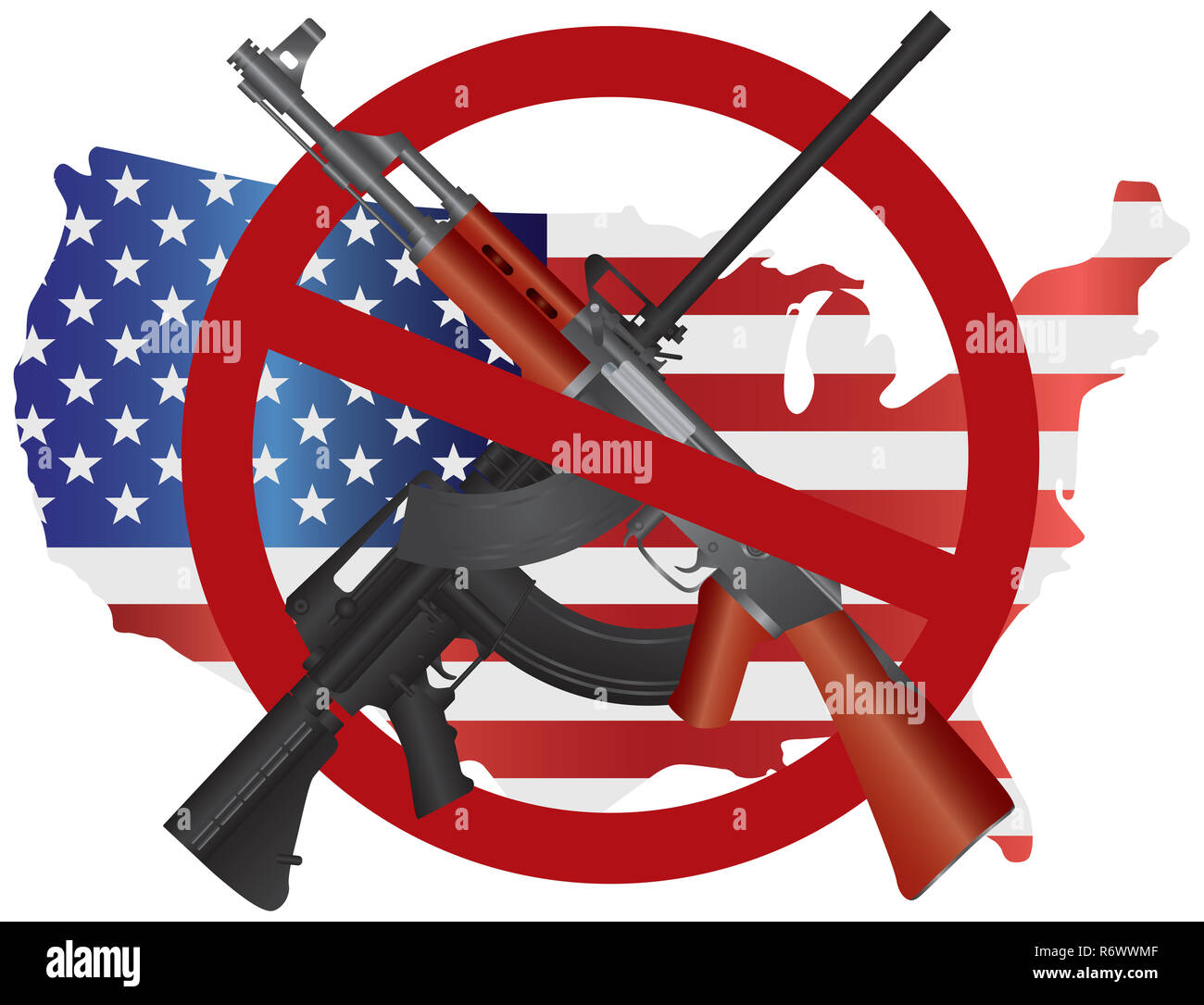 Assault Rifles Ban Symbol with USA Map Flag Illustration Stock Photo ...