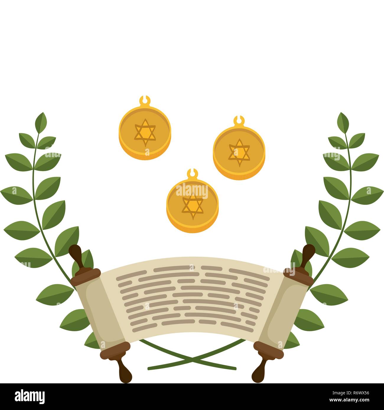 parchment of Jewish law and medals hanging vector illustration design ...