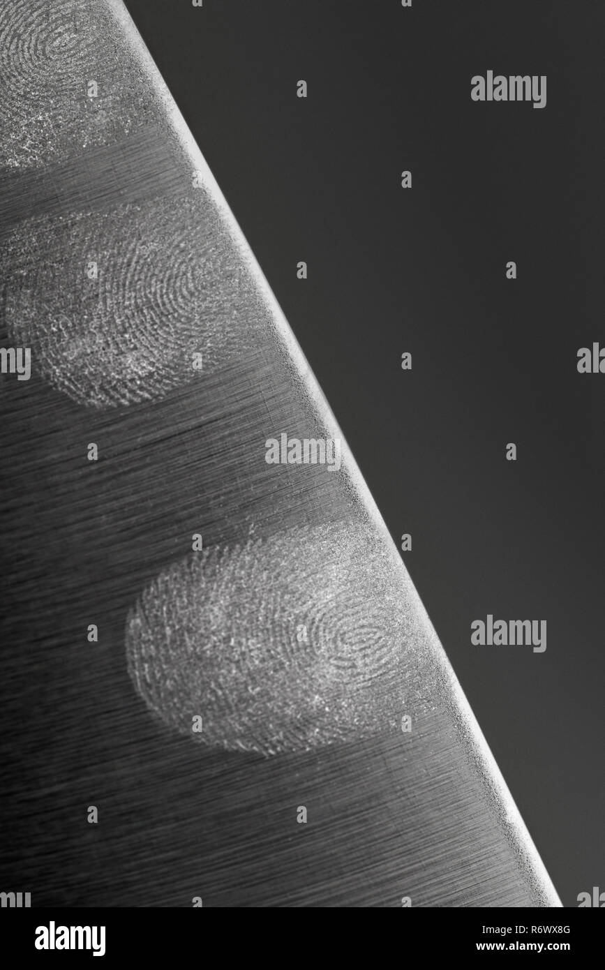 Finger prints on edge of sharp steel knife forensic investigation Stock ...