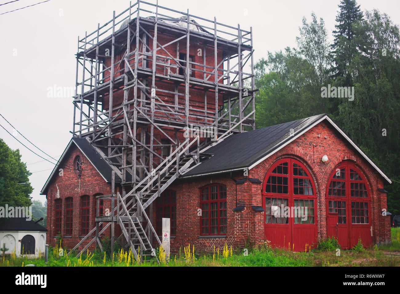 View of Porvoo old town with red wooden sheds, Borga, a city and a ...