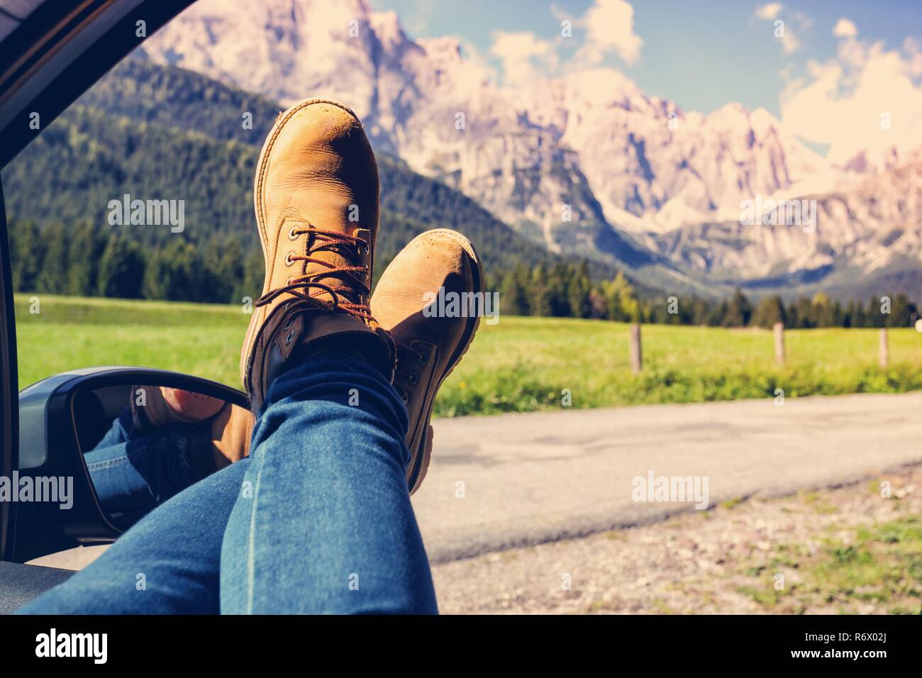 Young feet sticking out car hi-res stock photography and images - Alamy