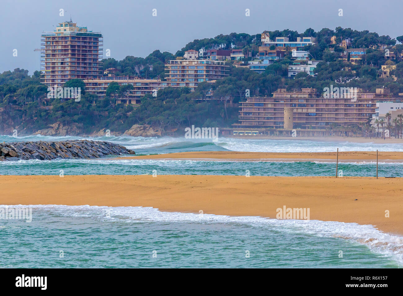 Beautiful big waves on the Spanish mediterranean coastal Stock Photo ...
