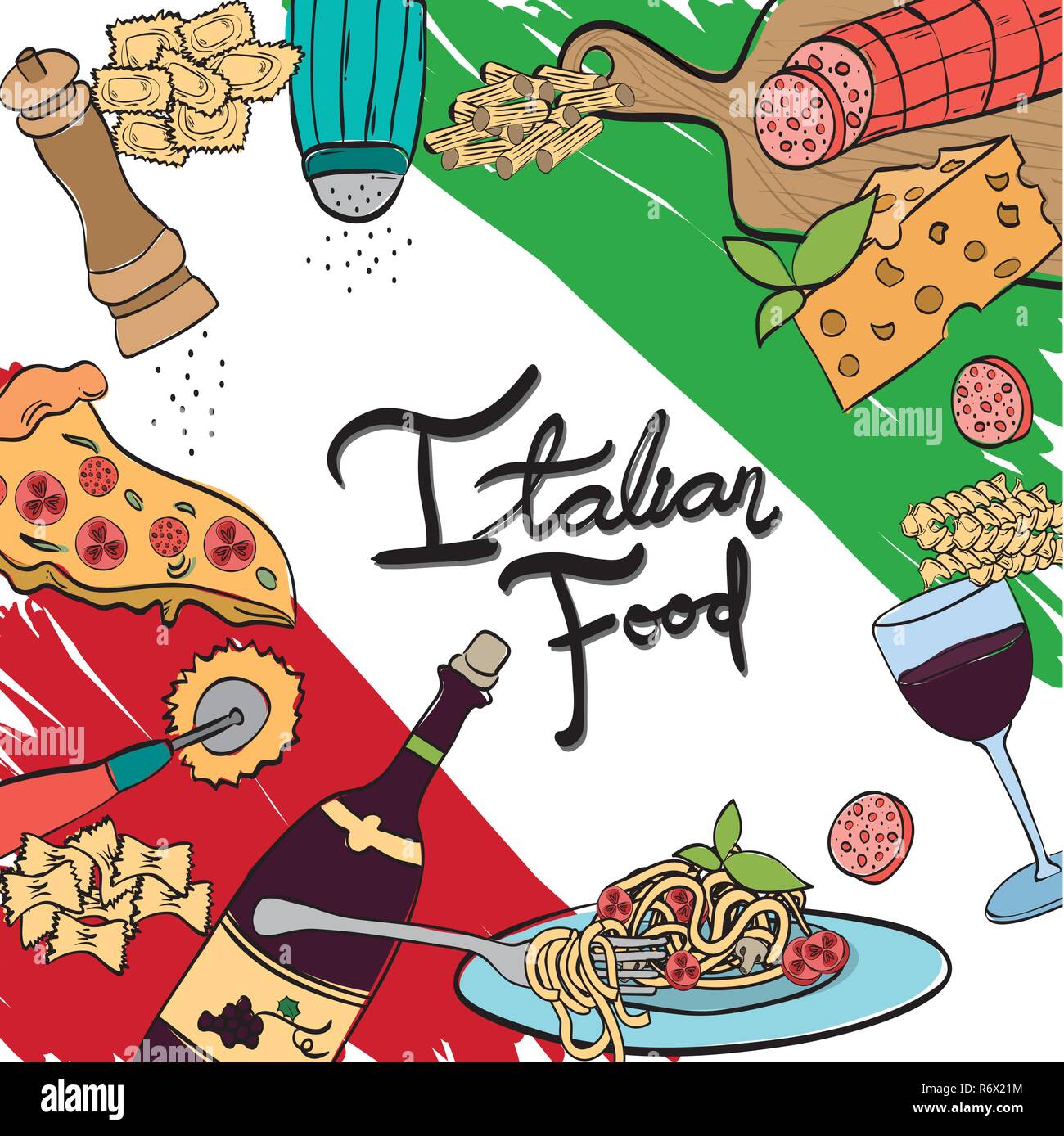 italian flag with delicious food menu vector illustration design Stock ...