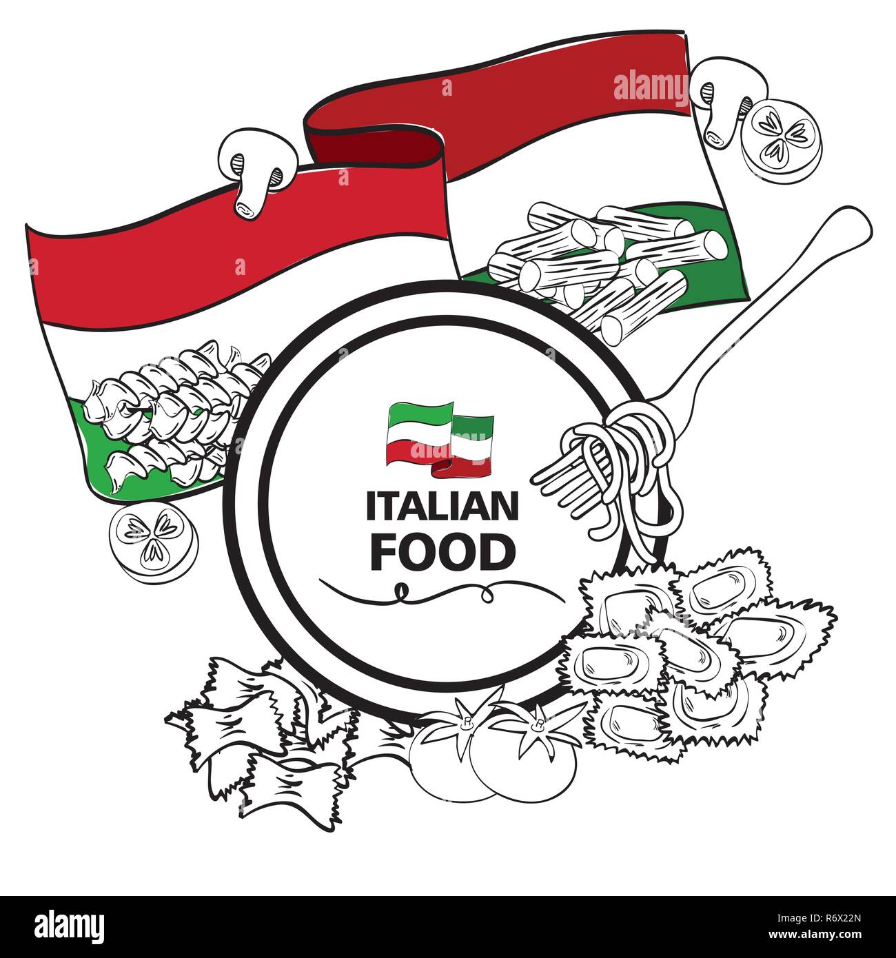 italian flag with delicious food menu vector illustration design Stock ...