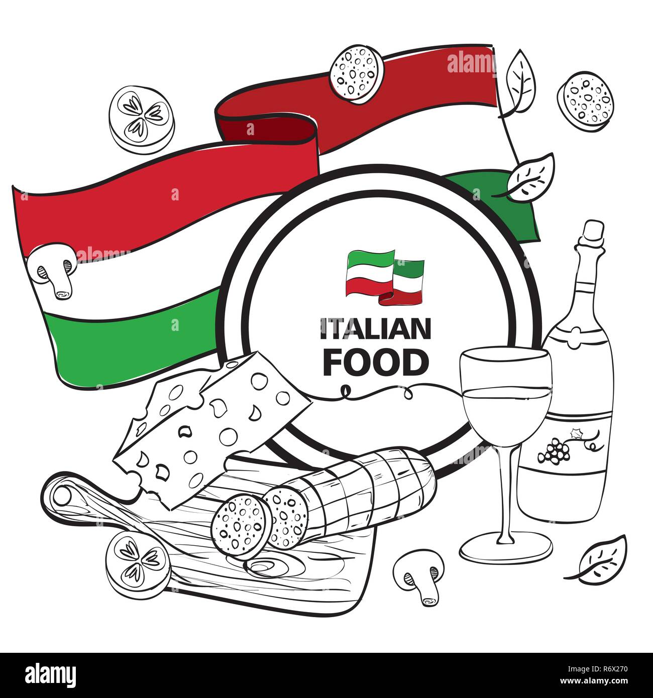 italian flag with delicious food menu vector illustration design Stock ...