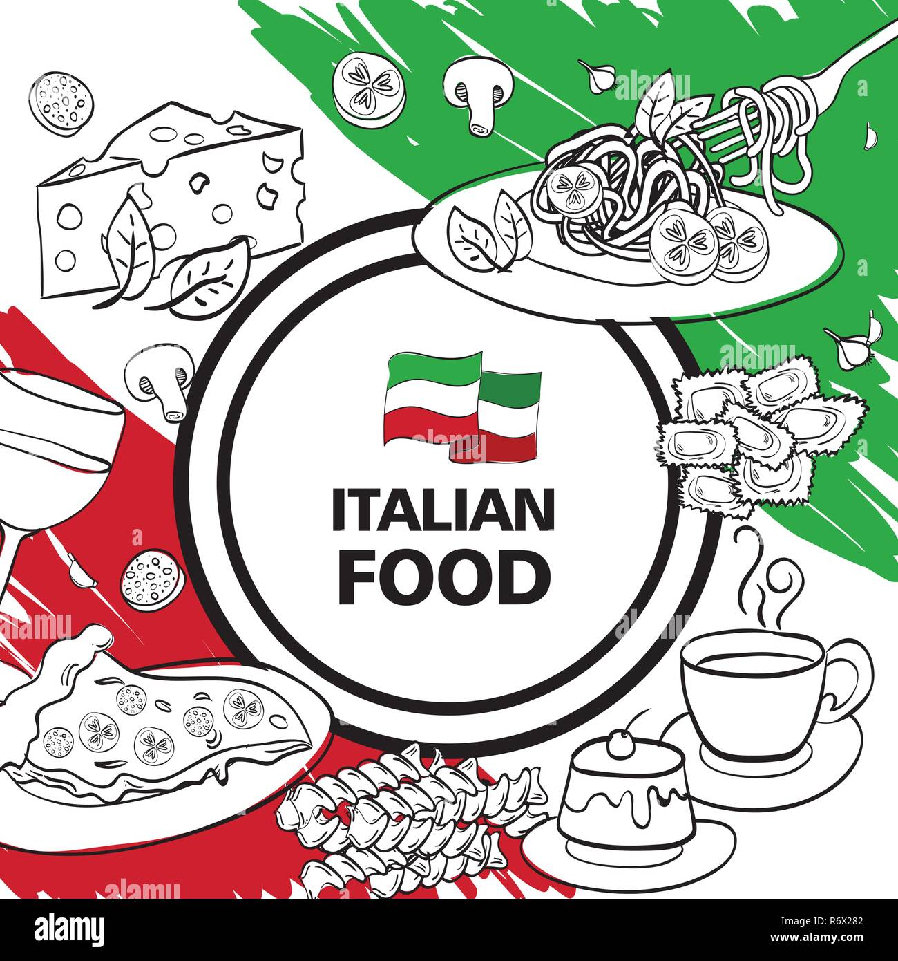 italian flag with delicious food menu vector illustration design Stock ...