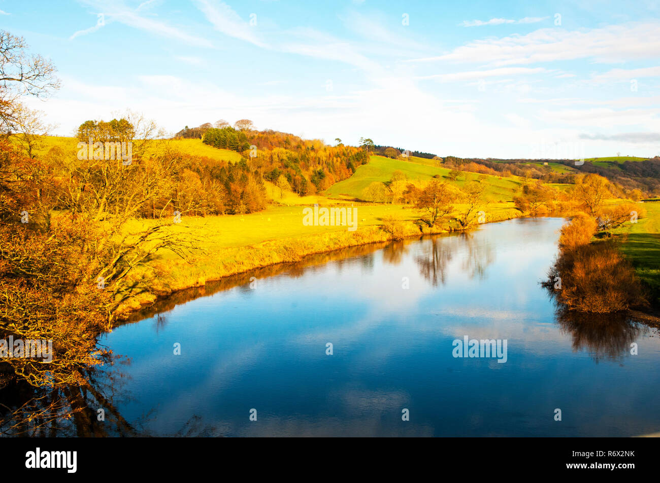 River Lune at the Crook of Lune Caton Lancaster Lancashire England UK ...