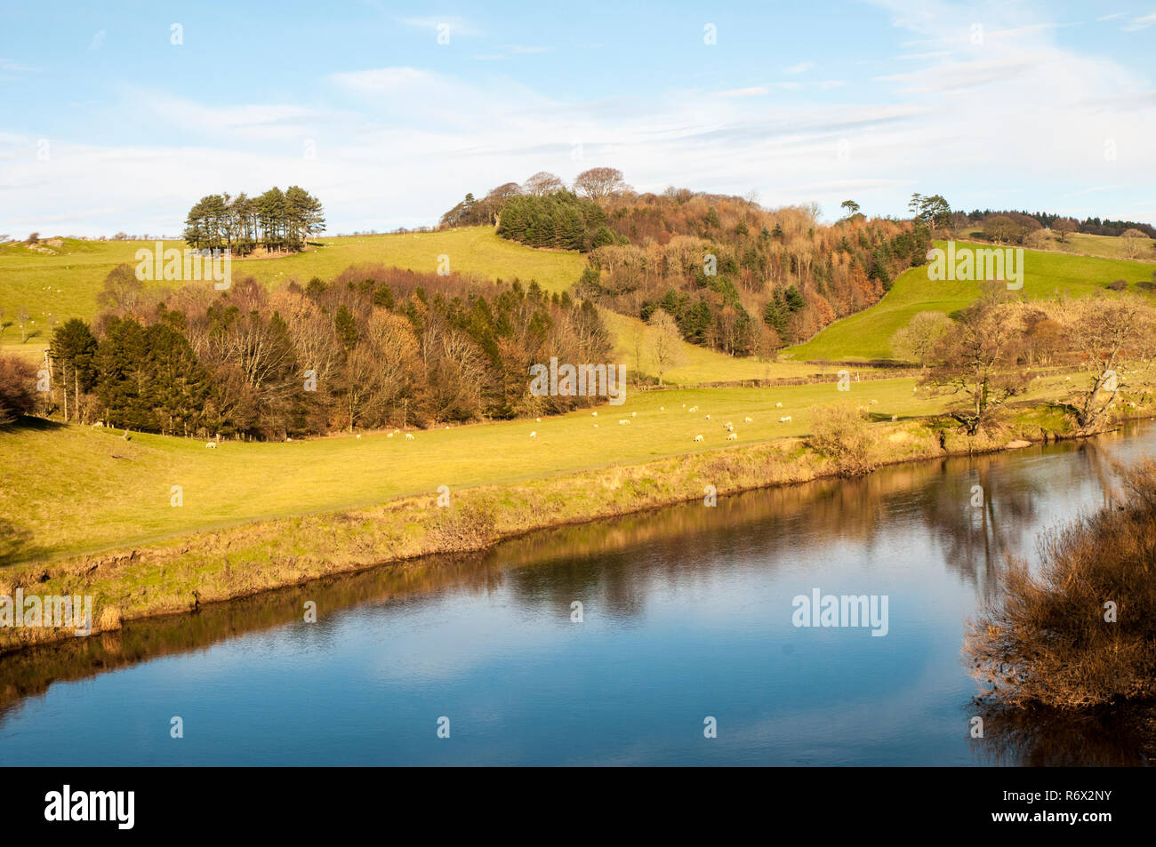 River Lune at the Crook of Lune Caton Lancaster Lancashire England UK ...