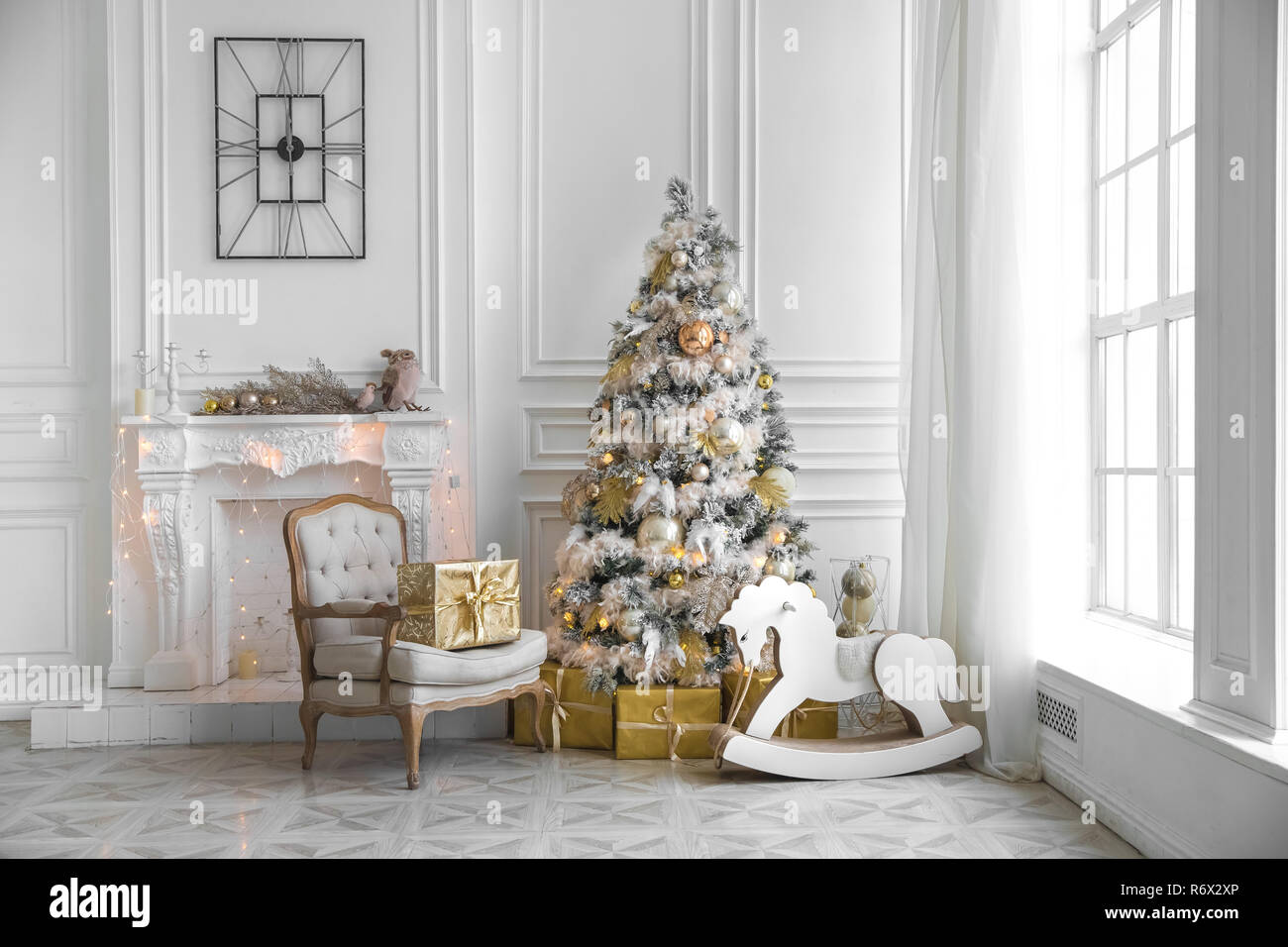 Light room with christmas interior Stock Photo - Alamy