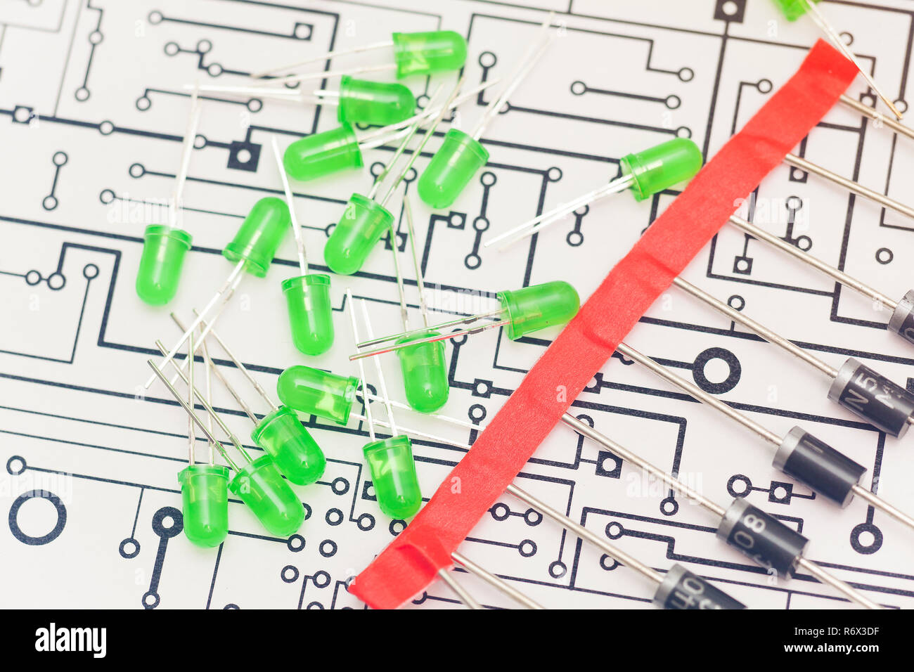 Leds and diodes over electronic diagram Stock Photo - Alamy
