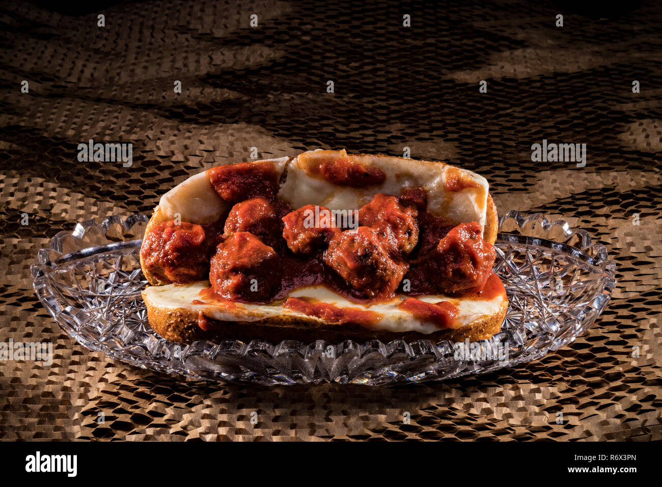 meatball sub sandwich with provolone and mozzarella cheeses Stock Photo ...