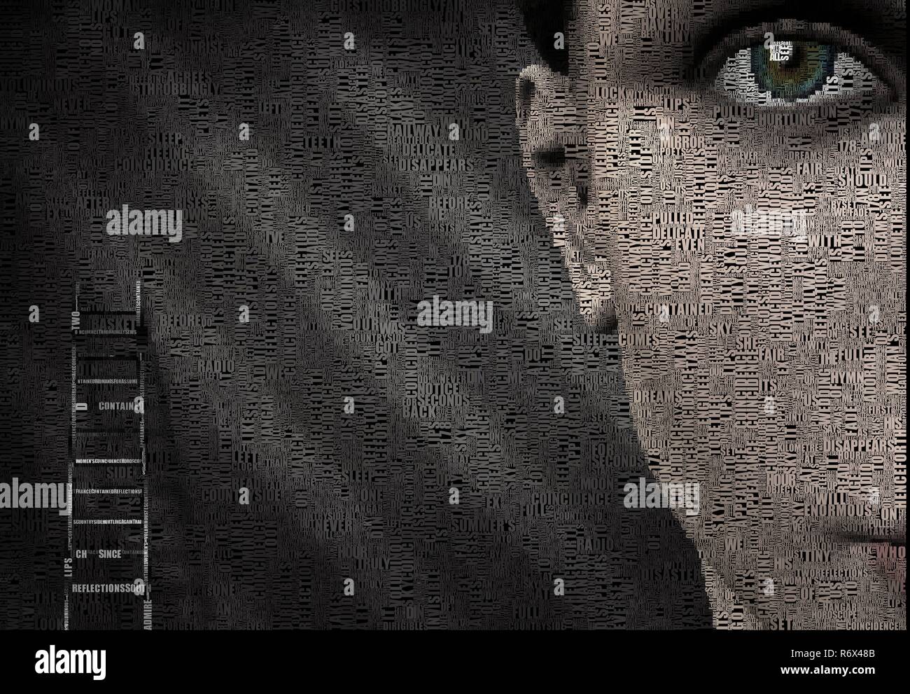 Surreal digital art. Woman's face and ladder. Picture is composed ...