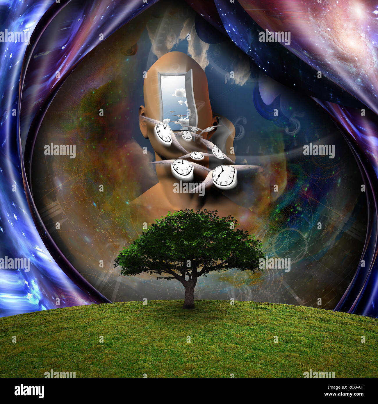Surrealism. Flow of Time through space. 3D rendering Stock Photo - Alamy