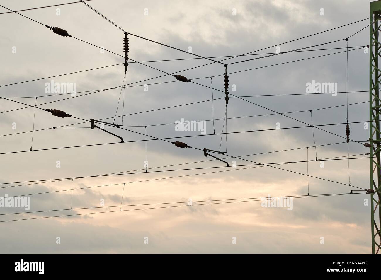Overhead cables of a railroad Stock Photo - Alamy