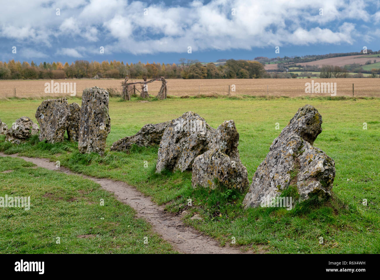 The Rollright stones on a novemeber morning in front of rain clouds ...