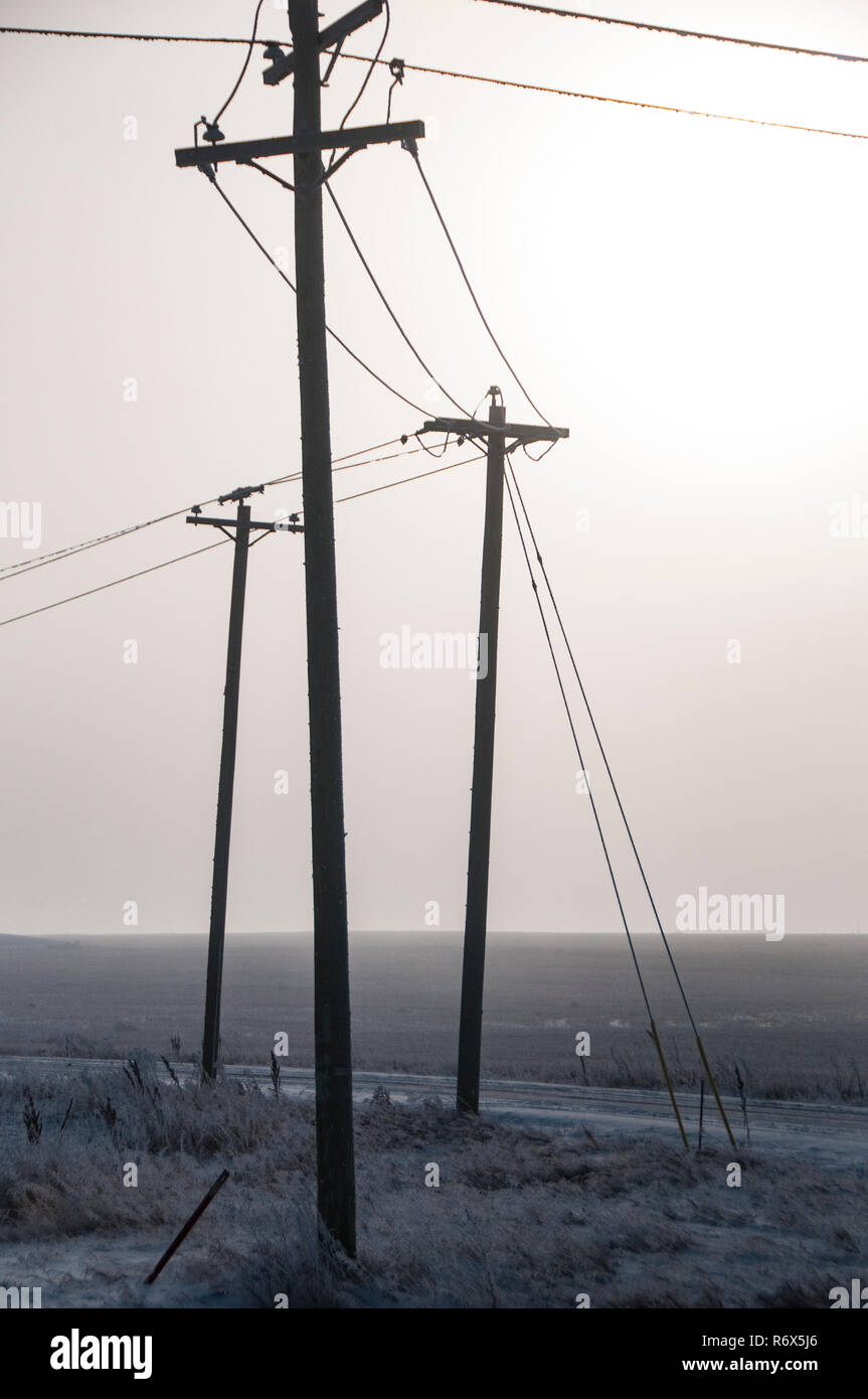Wooden wood poles power lines hi-res stock photography and images - Alamy