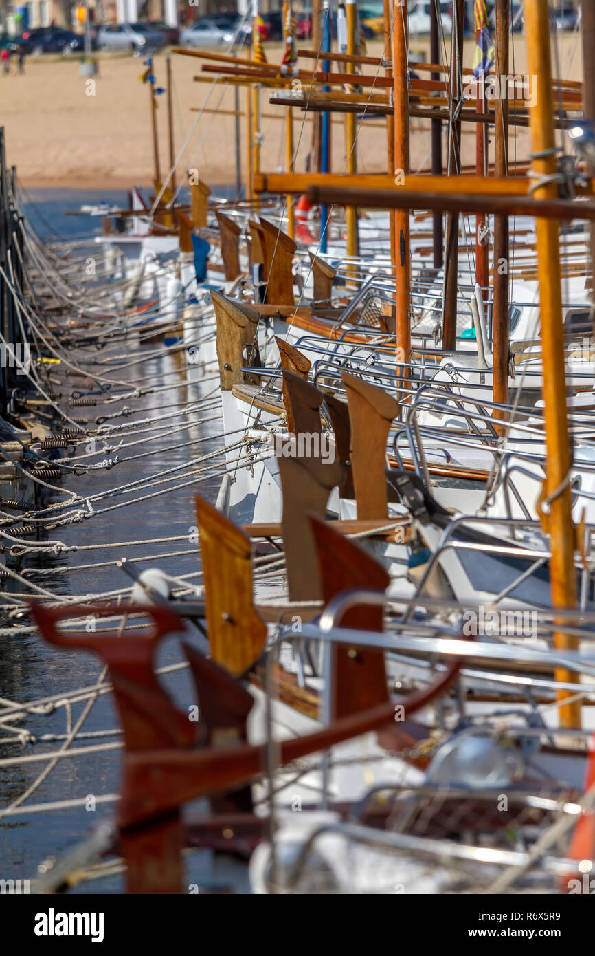 Nice traditional Spanish boats on the harbor Palamos in Costa Brava ...
