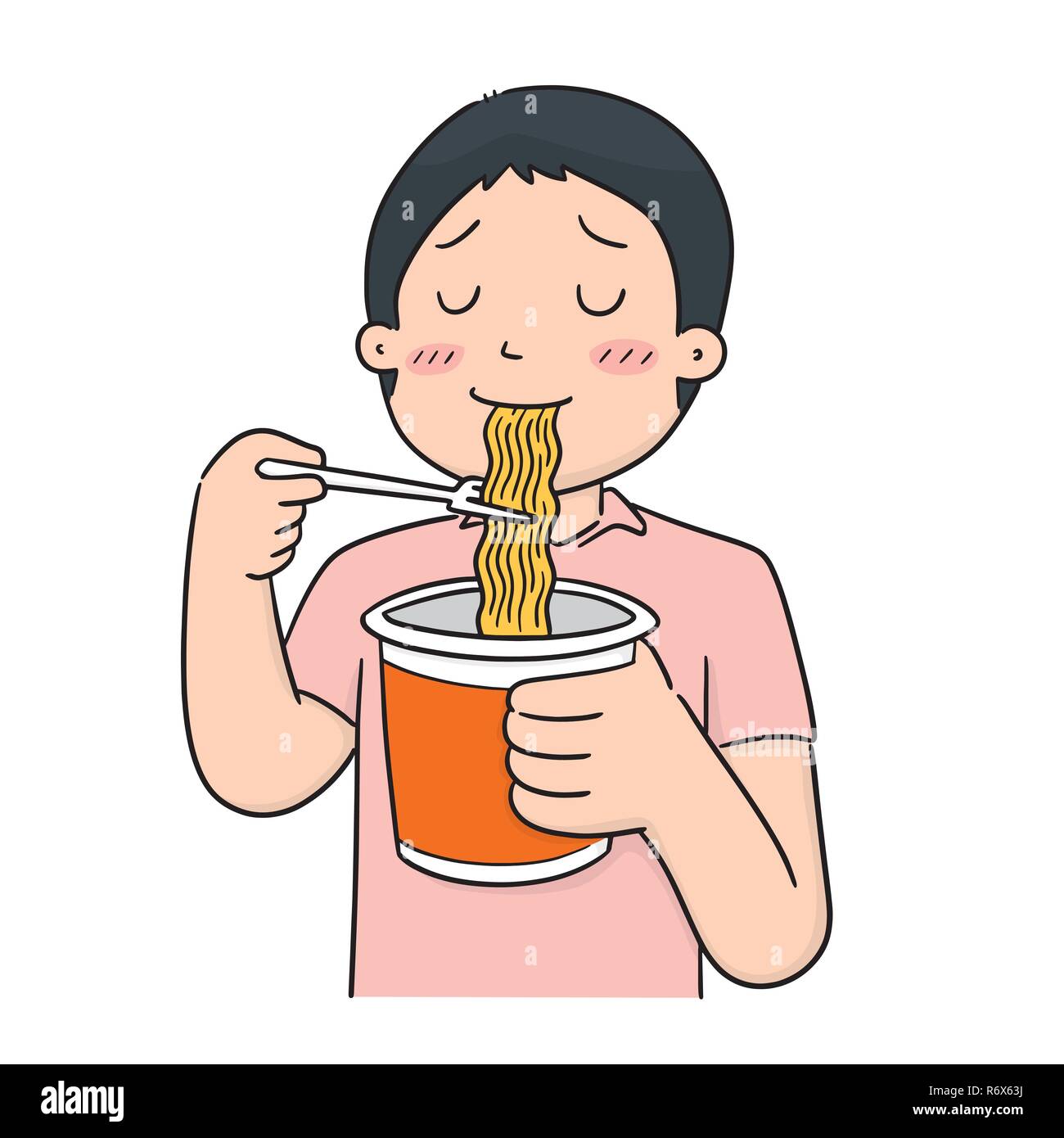 Boy Eating Noodles Cartoon