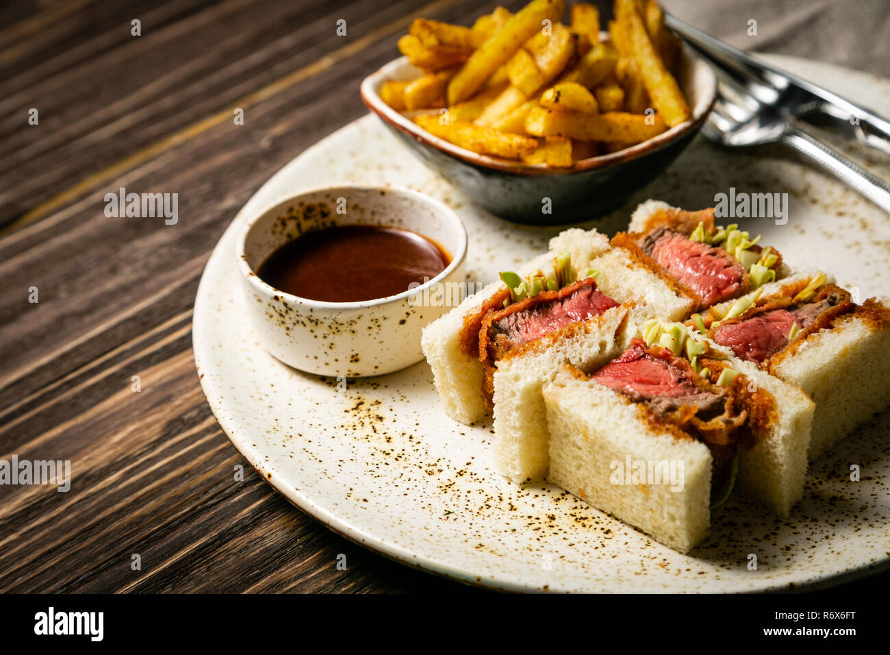 Katsu Sando - food trend japanese sandwich with pork and fries Stock ...