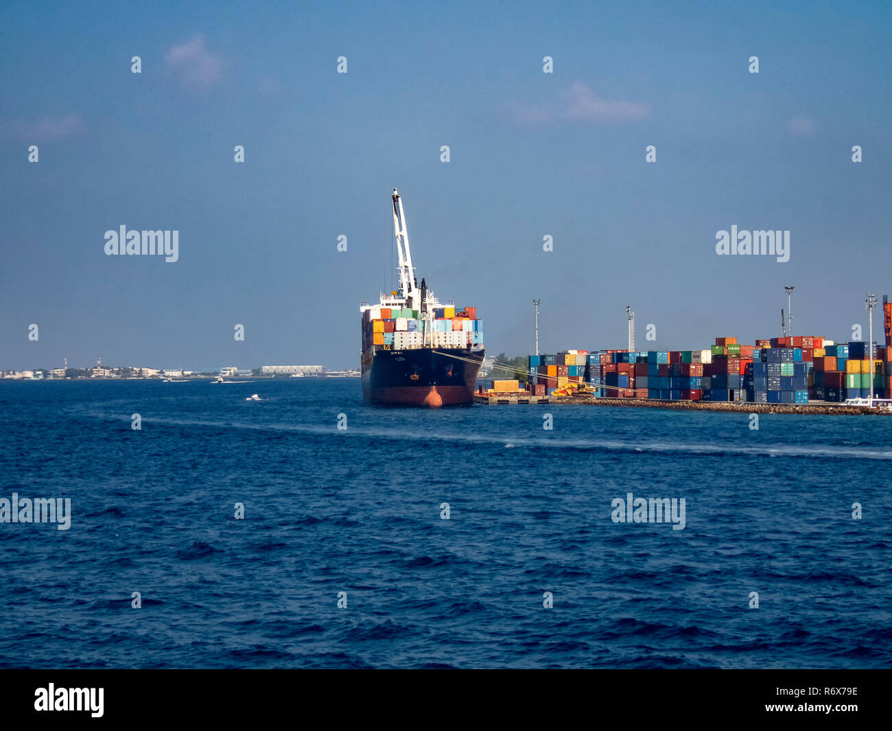 Container ships in the port of Male in the Maldives Stock Photo - Alamy