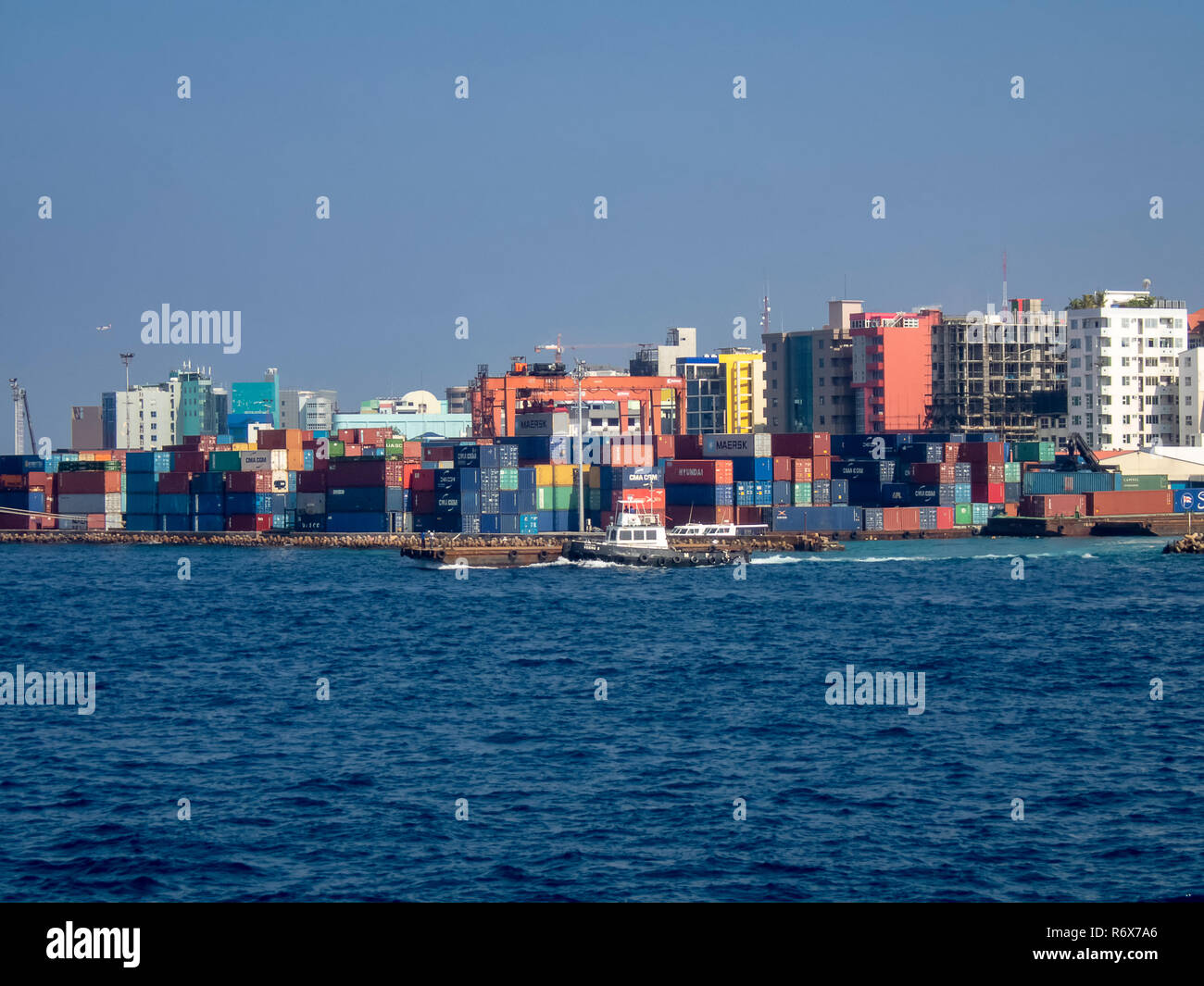 Container ships in the port of Male in the Maldives Stock Photo - Alamy