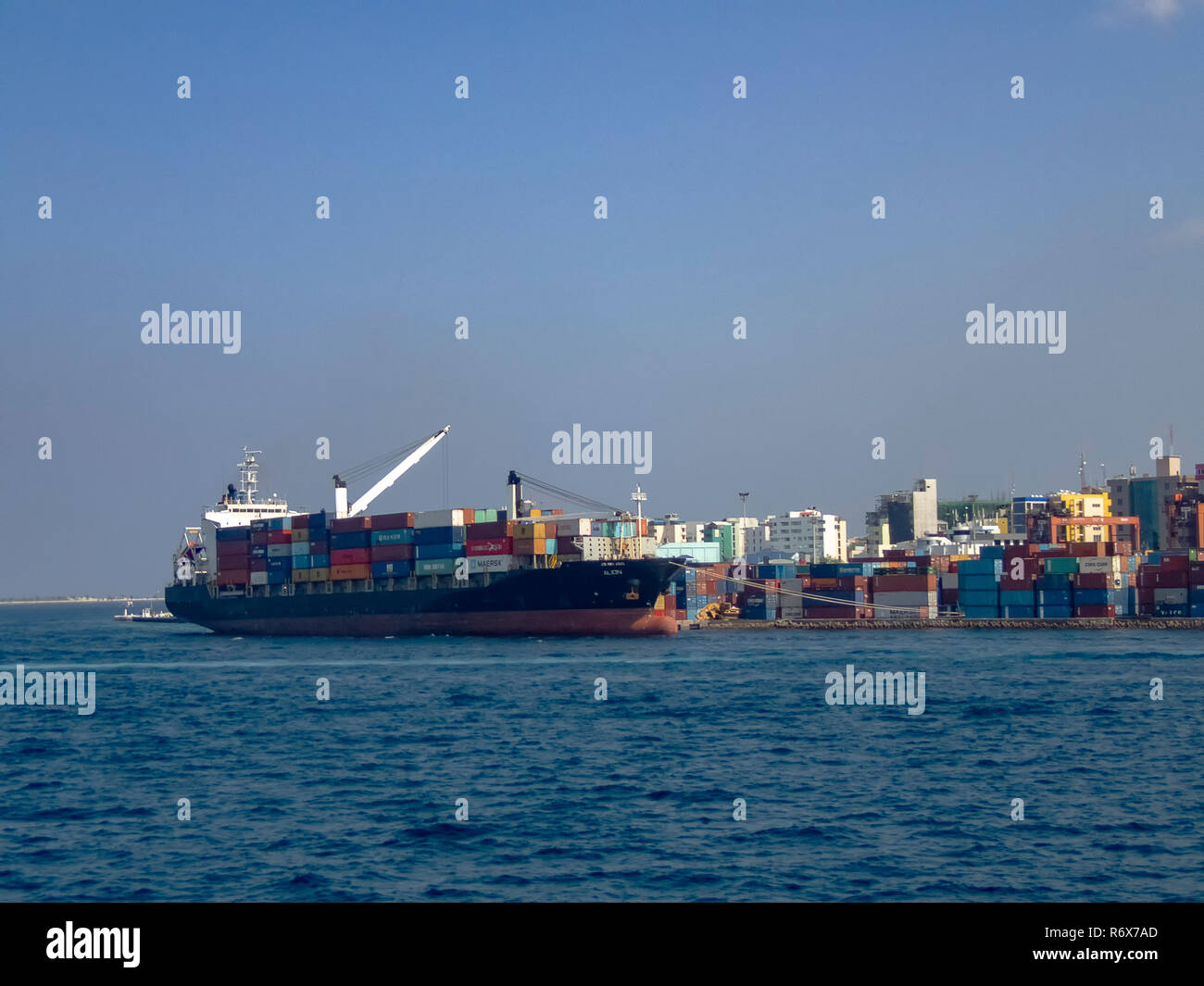 Container ships in the port of Male in the Maldives Stock Photo - Alamy
