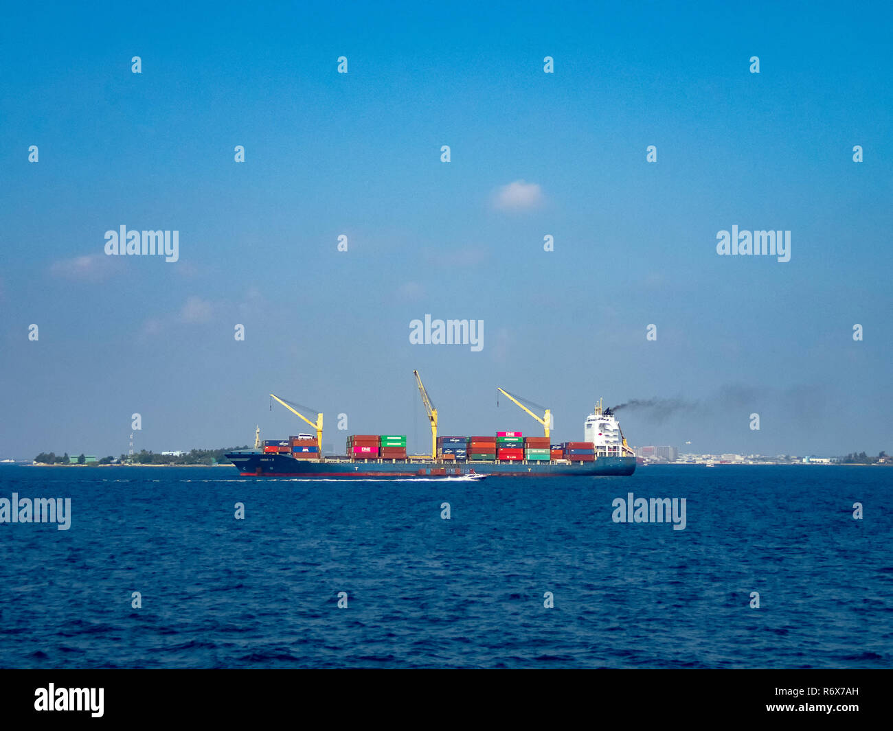 Container ships in the port of Male in the Maldives Stock Photo - Alamy